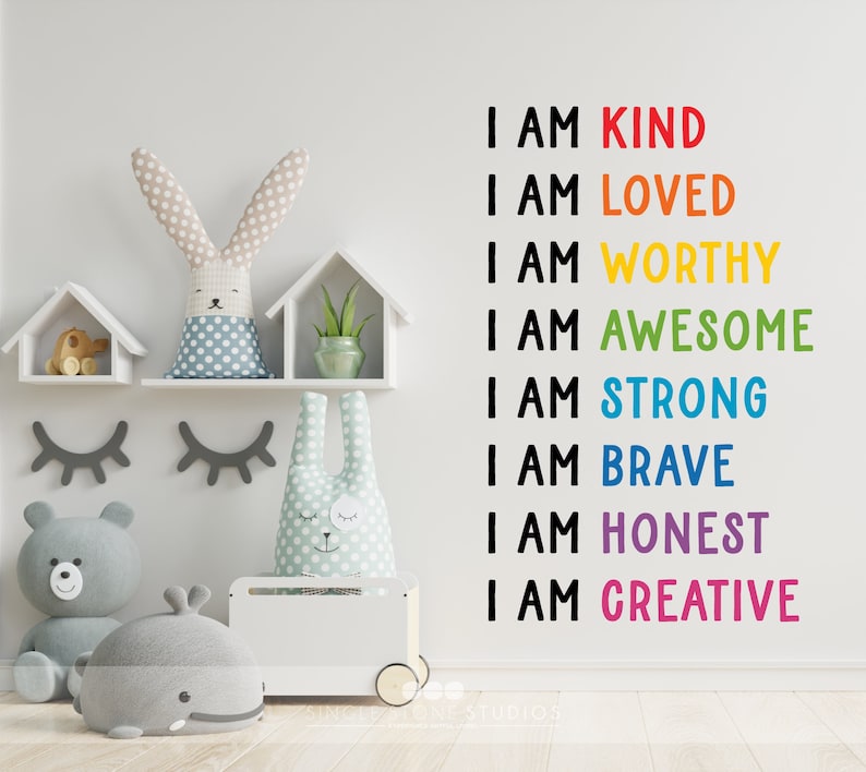 I AM Affirmation Wall Decal: Kind, Loved, Worthy - Kids Room Decor - Etsy