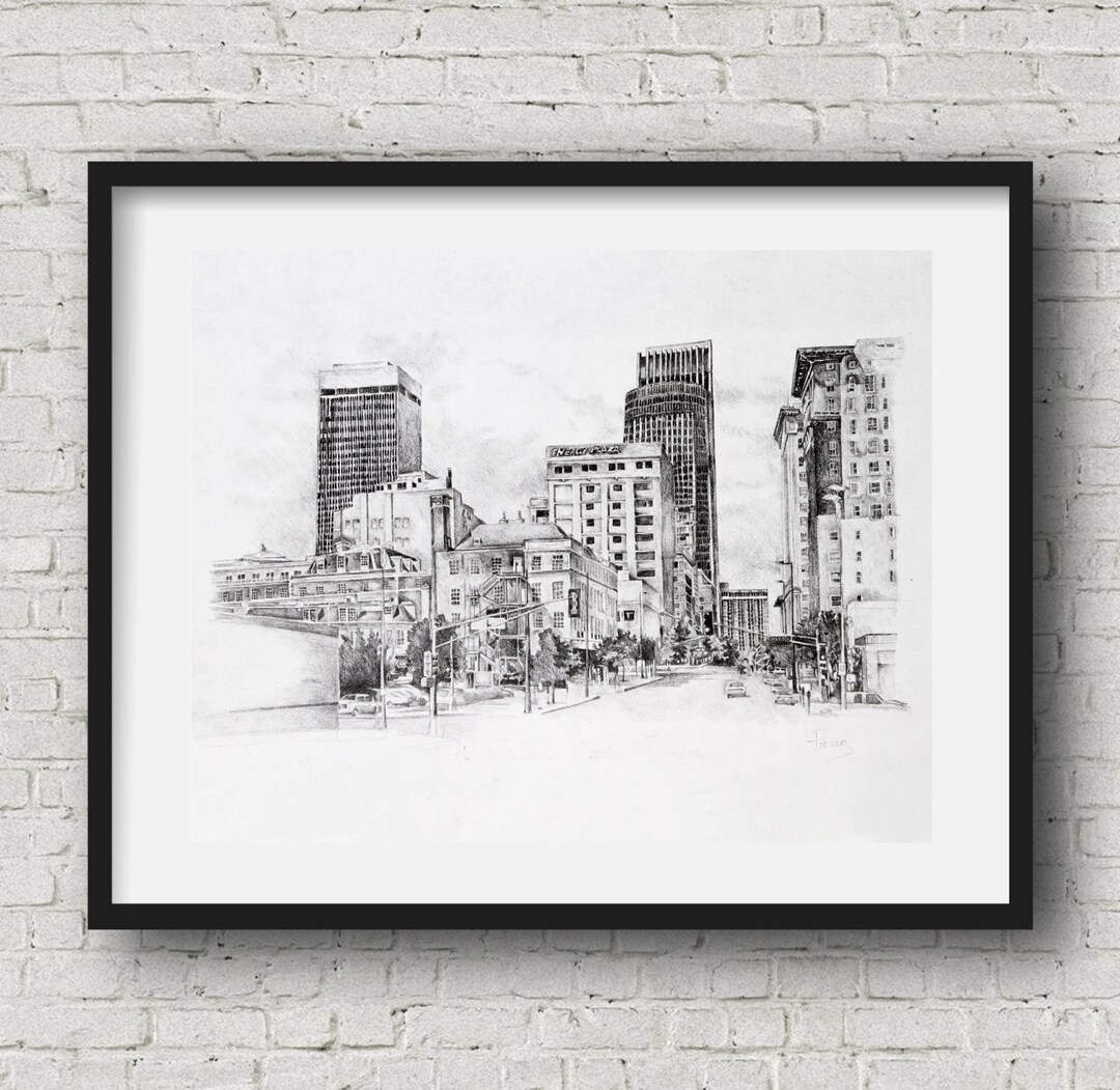 Downtown Omaha 13th and Jackson Pencil Drawing Print 10x15 - Etsy