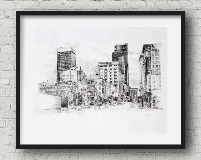 Downtown Omaha 13th and Jackson Pencil Drawing Print 10x15 - Etsy