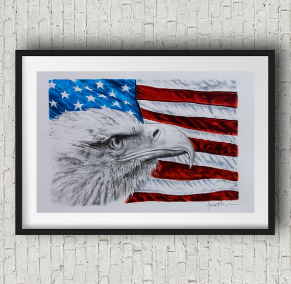 American Flag Pencil Drawing