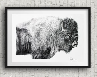 BUFFALO LINE DRAWING Art by Thailan When - Etsy