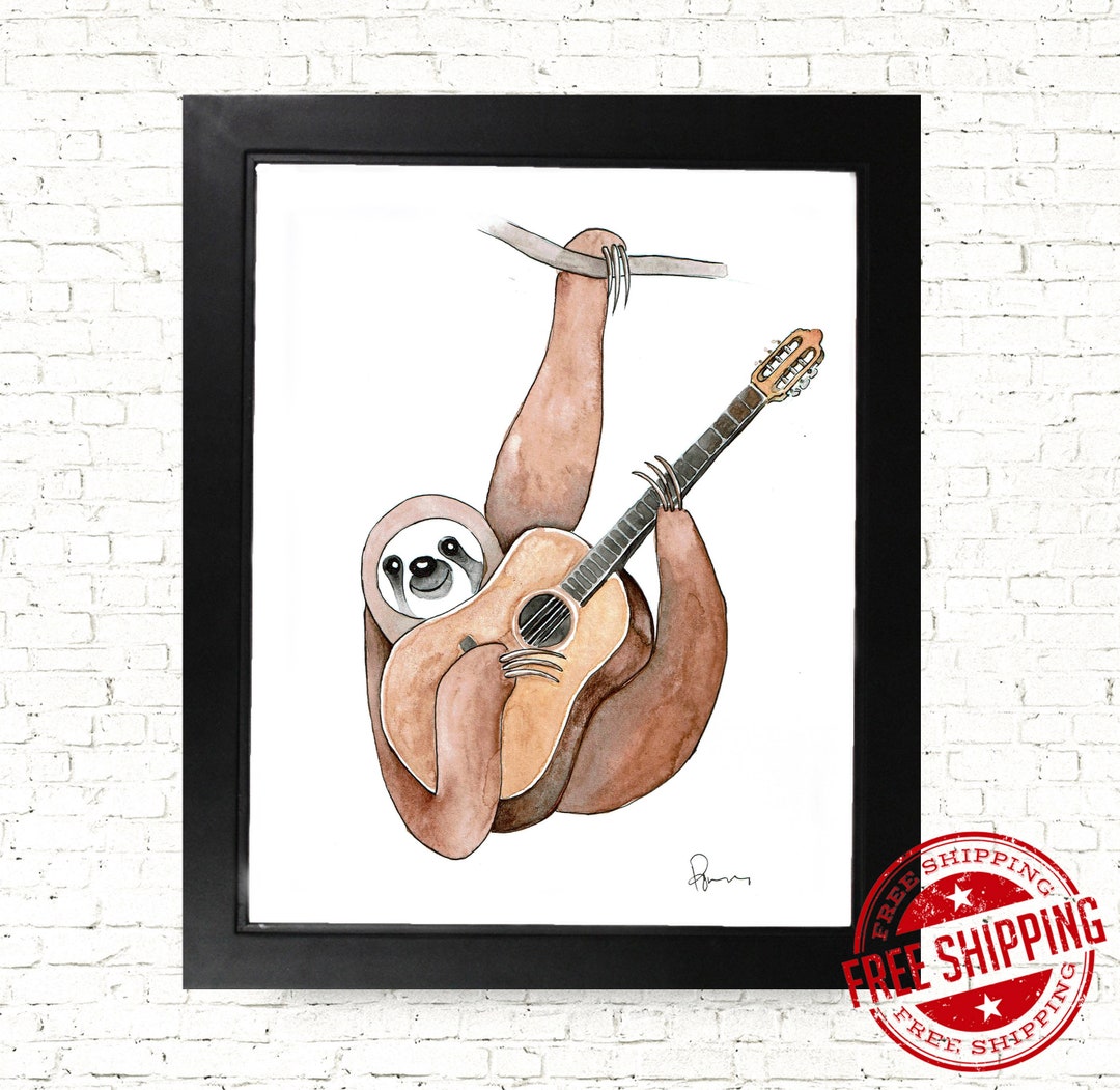 Sloth Playing Guitar Sloth Art Print Sloth Drawing Sloth Decor Sloth ...