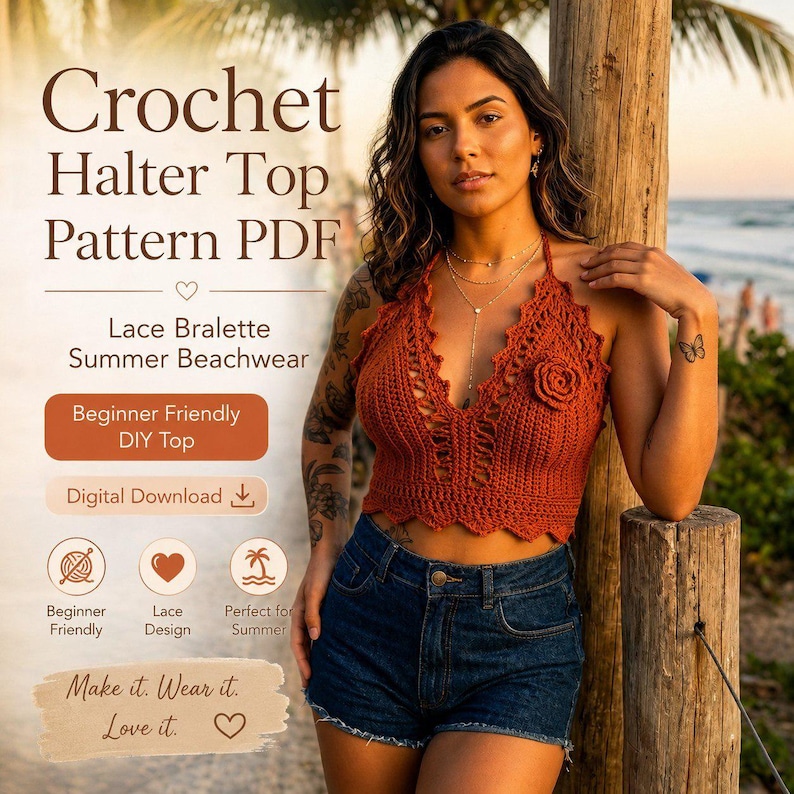 Crochet Halter Top Pattern, Beginner Lace Bralette (digital Download ...