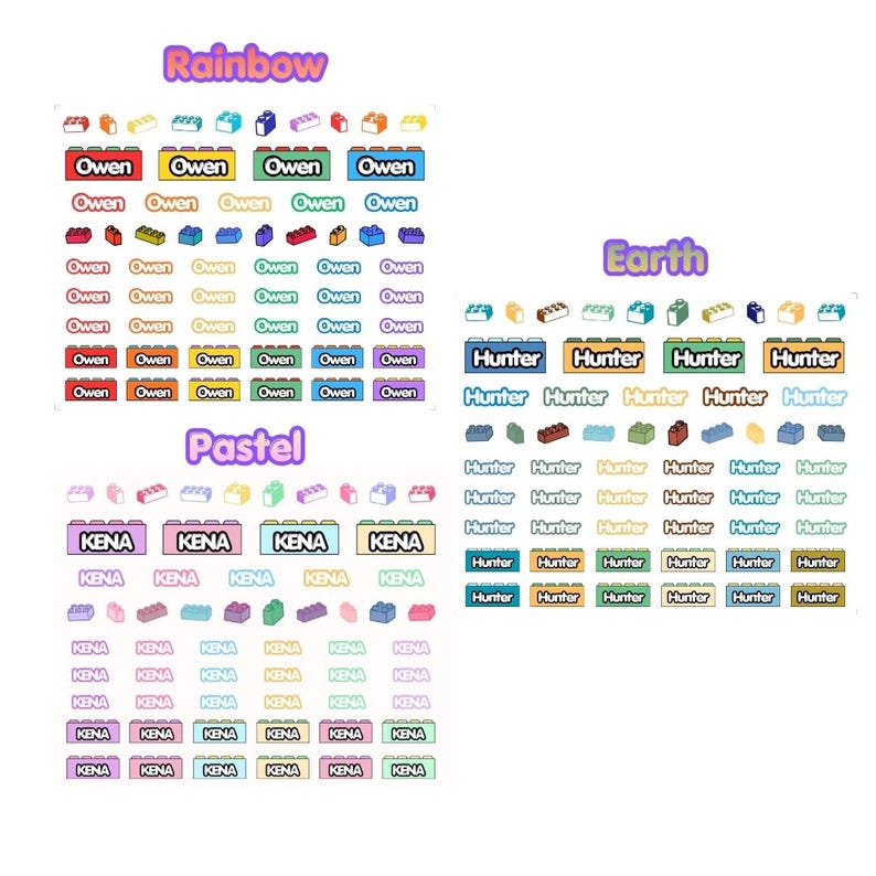 Building Block Name Decals | Custom UV DTF Transfer | Kids Labels (39 ...