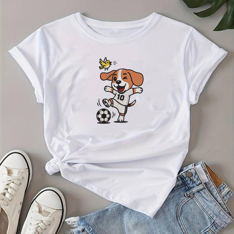 Cartoon Dog Soccer Player Embroidery Design, Kids Sports Apparel ...