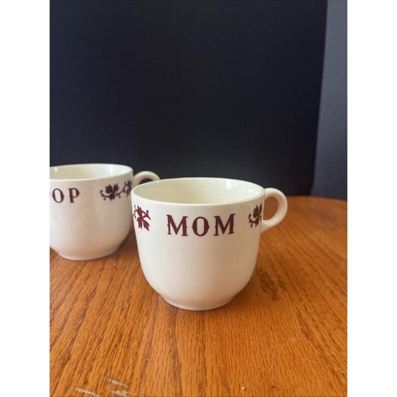 Vtg Cream Color/burgundy MOM & POP Leaves Ceramic Coffee Mug Small ...