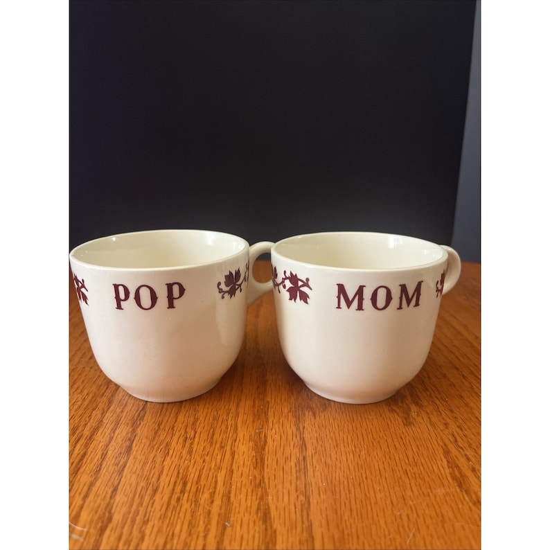 Vtg Cream Color/burgundy MOM & POP Leaves Ceramic Coffee Mug Small ...