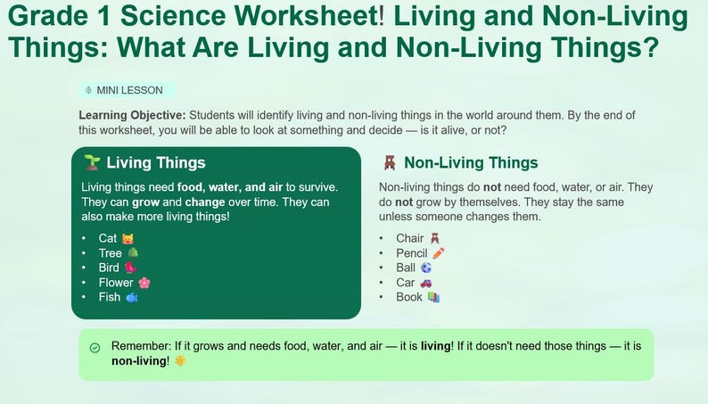 Living and Non-living Things Worksheet Grade 1 Science Activity ...