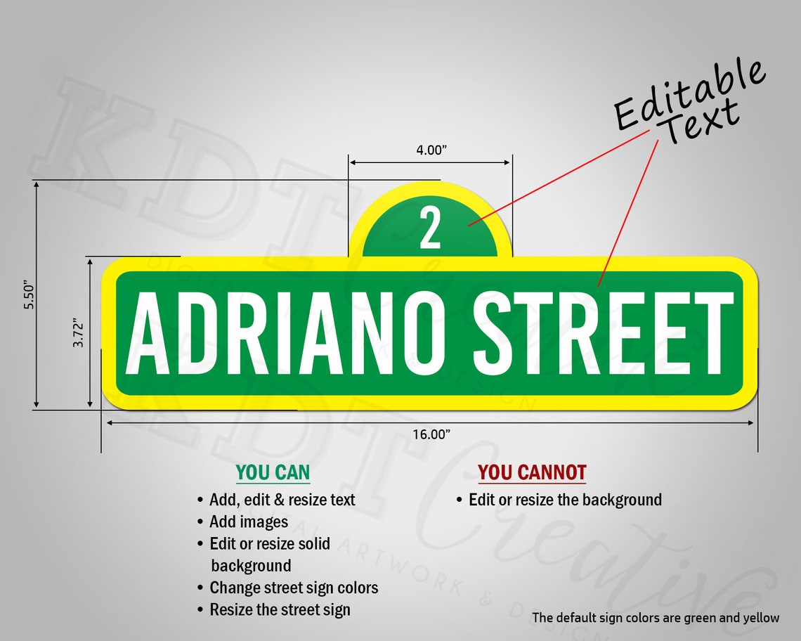 Editable Street Sign - 11x17" | Advanced Editing Options With Corjl - Etsy