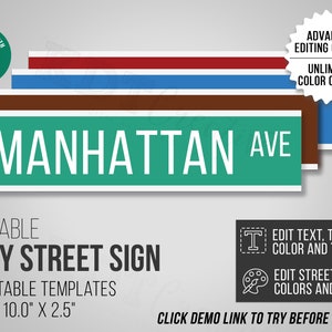 Editable City Street Sign - 10.0 X 2.5" | Advanced Editing Options With ...