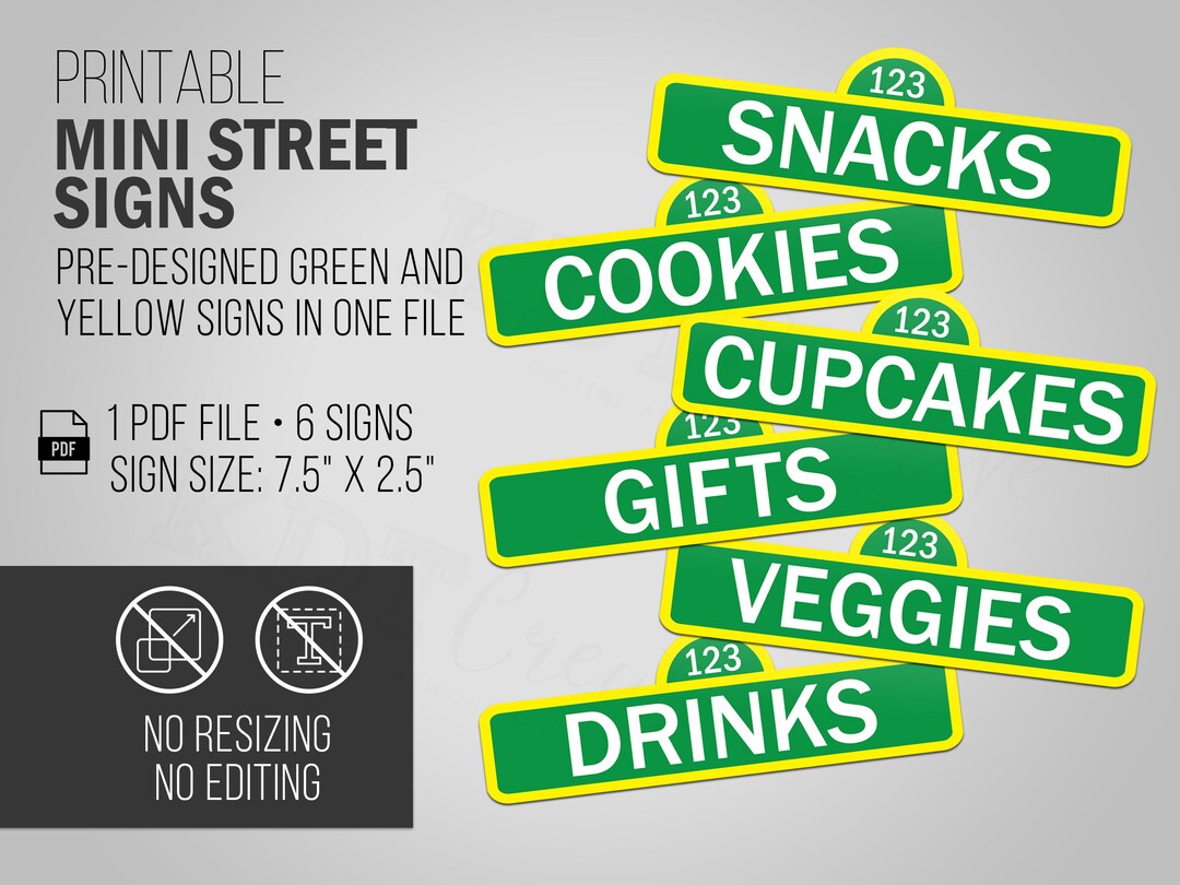 Green Birthday Party Street Signs: Mini Printable Decorations (PDF) - Etsy