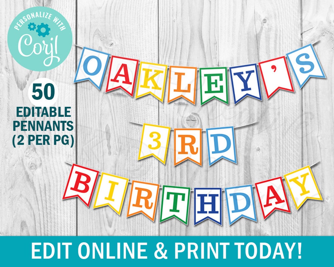 Editable Bright Colorful Pennant Banner - Edit & Print Online With ...