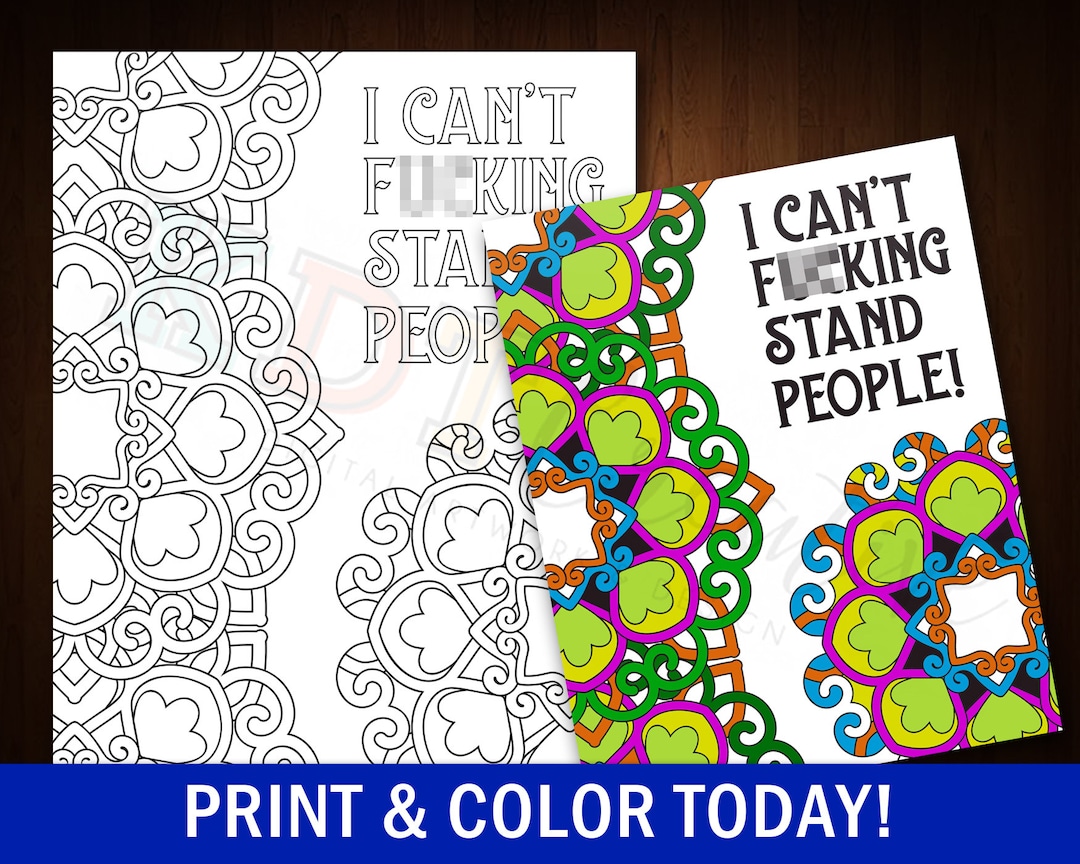 Funny Stress Relief Mandala Coloring Page for Adults (PDF) - Etsy