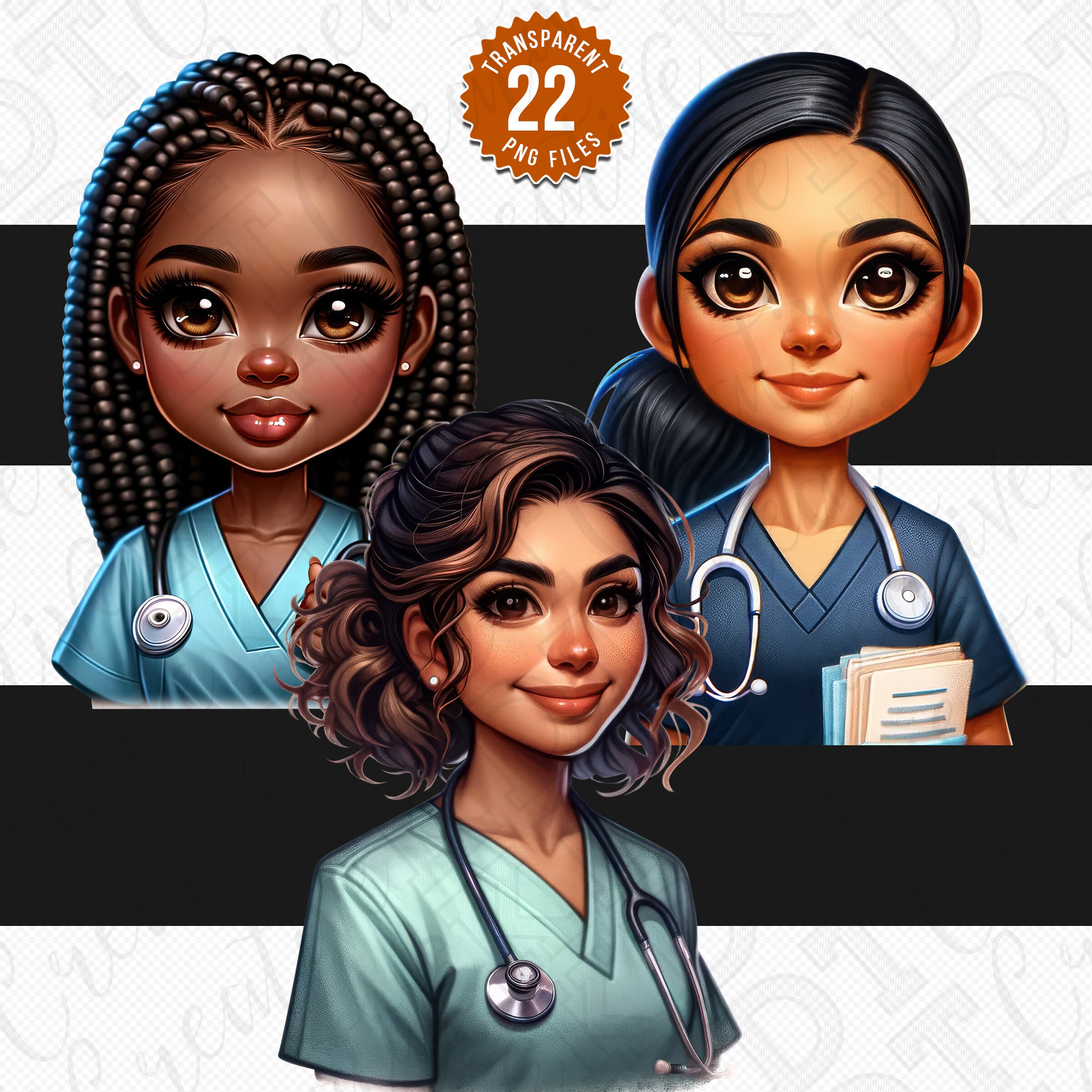 Medical Chibi Clipart: Professional Characters, Airbrush Style (instant ...