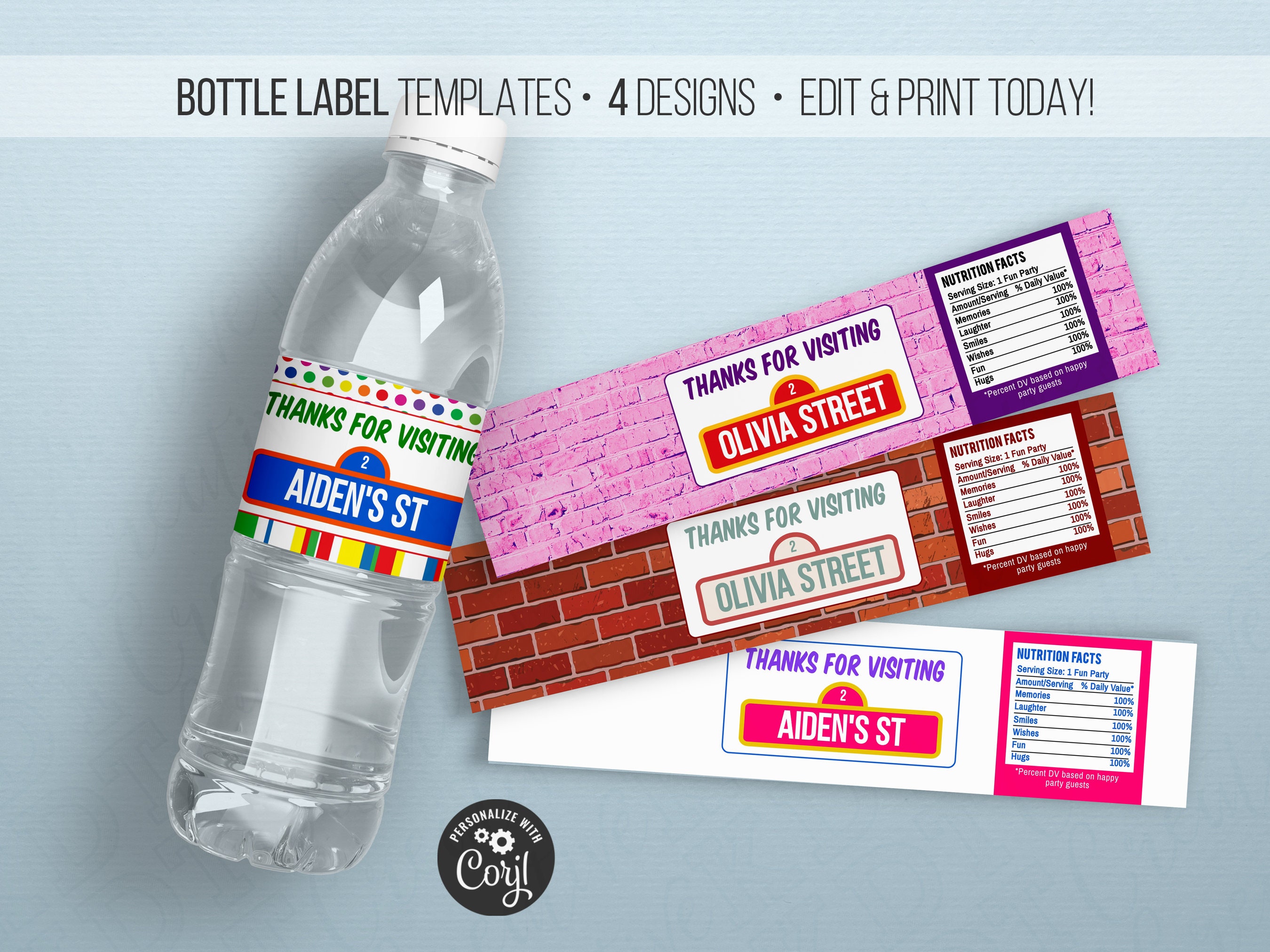 Editable Rectangular Water Bottle Label Template 8.5 X 2 Inch, 4 ...
