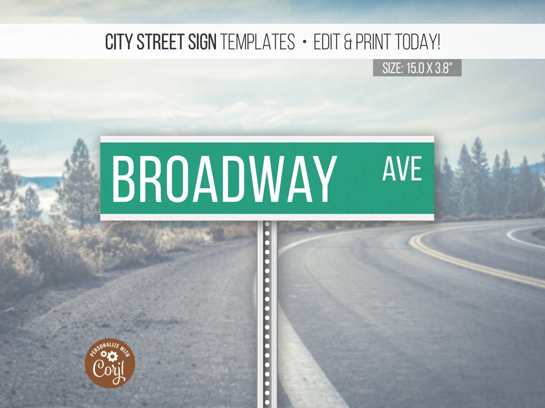 Editable City Street Sign - 15 X 3.8" | Advanced Editing Options With ...