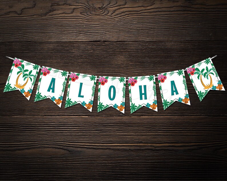 Editable Luau Hawaiian Tiki Party Pennant Banner Edit & - Etsy