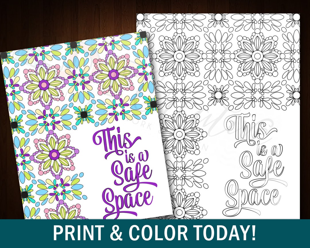 This is a Safe Space | Stress Relief Adult Coloring Page PDF ...