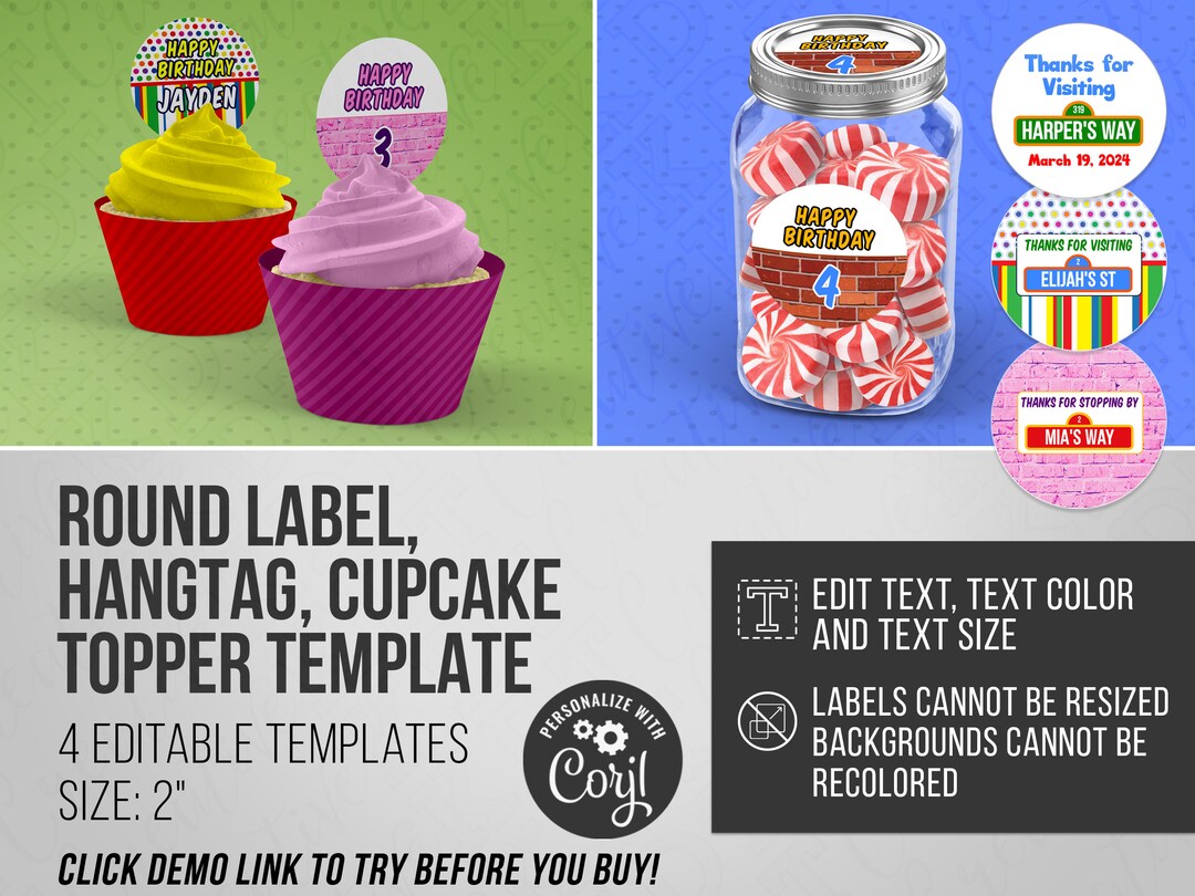 Editable Green Yellow Round Sticker Label Template 2 Inch 4 - Etsy