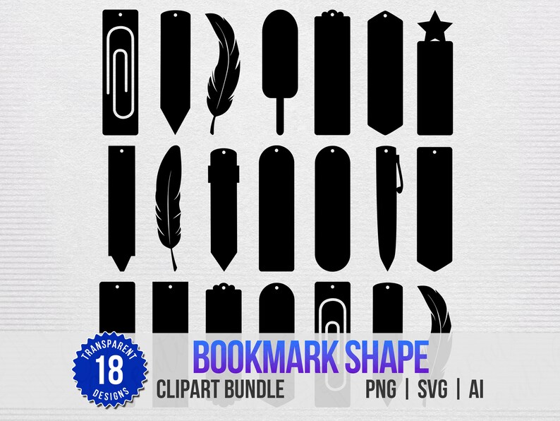 Bookmark Clipart Die Cut Vector Shape Bundle SVG, PNG, Illustrator for ...