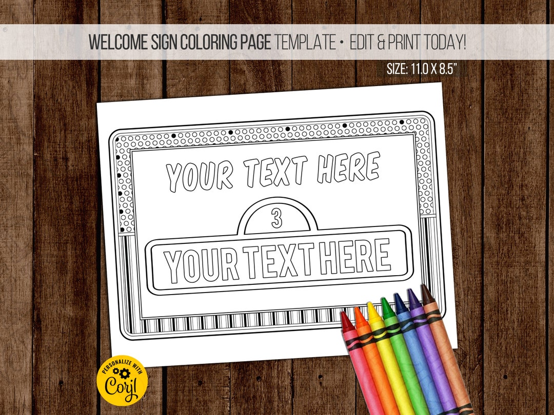 Editable Welcome Street Sign Coloring Page - 11 X 8.5" - Edit & Print ...