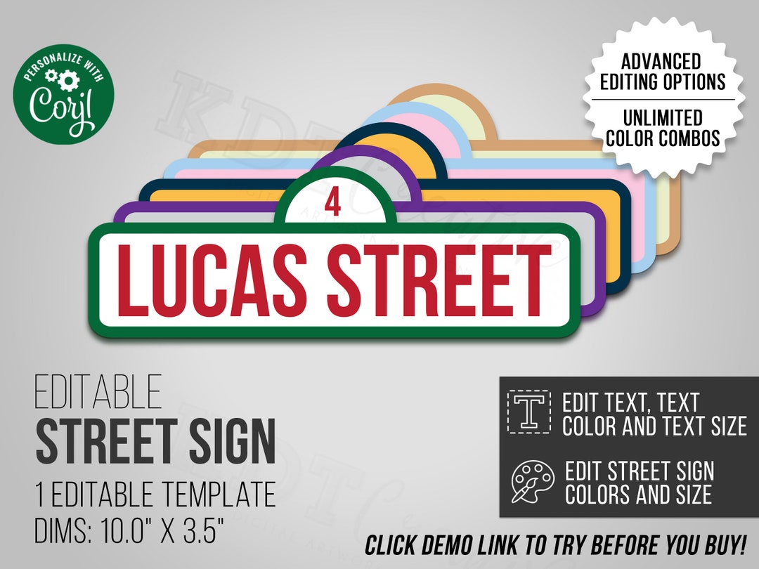 Editable Street Sign - 8.5x11" | Advanced Editing Options With Corjl - Etsy