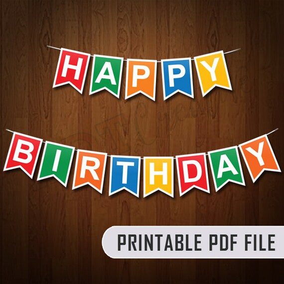 HAPPY BIRTHDAY Pennant Banner Primary Colors Printable | Etsy