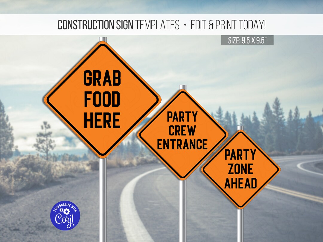 Editable Orange Construction Street Sign - 9.5 X 9.5 Inch | Advanced ...