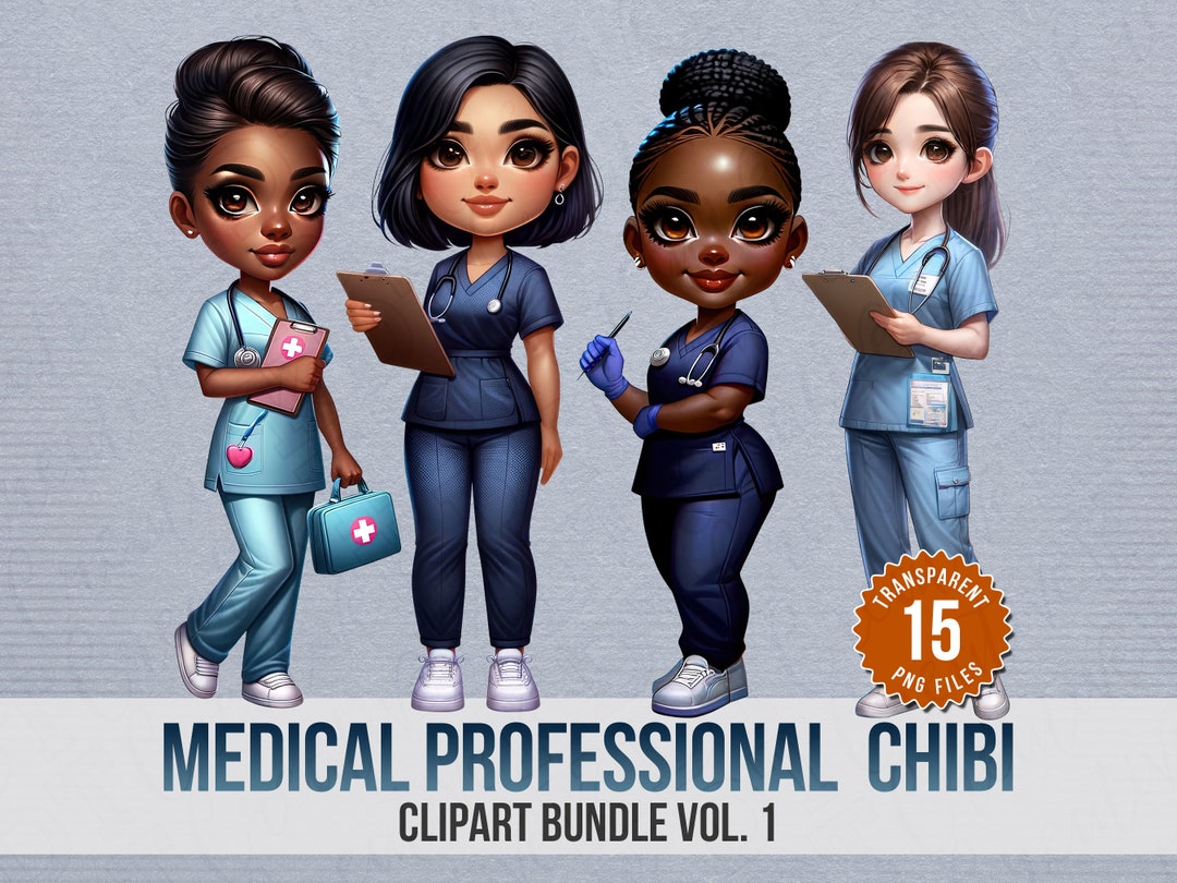 Medical Chibi Clipart: Professional Characters, Text Graphics (instant ...