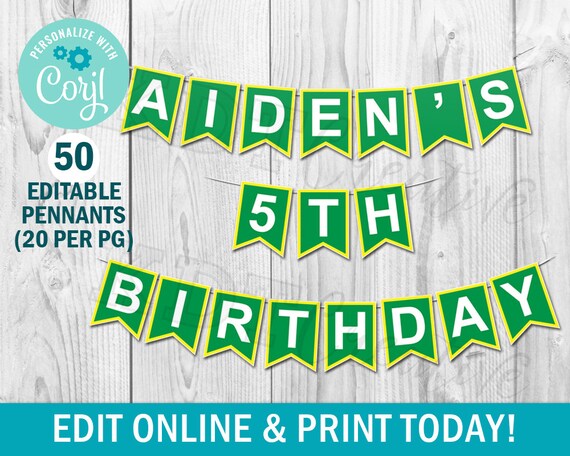 Editable Green Yellow Pennant Banner Edit & Print Online | Etsy