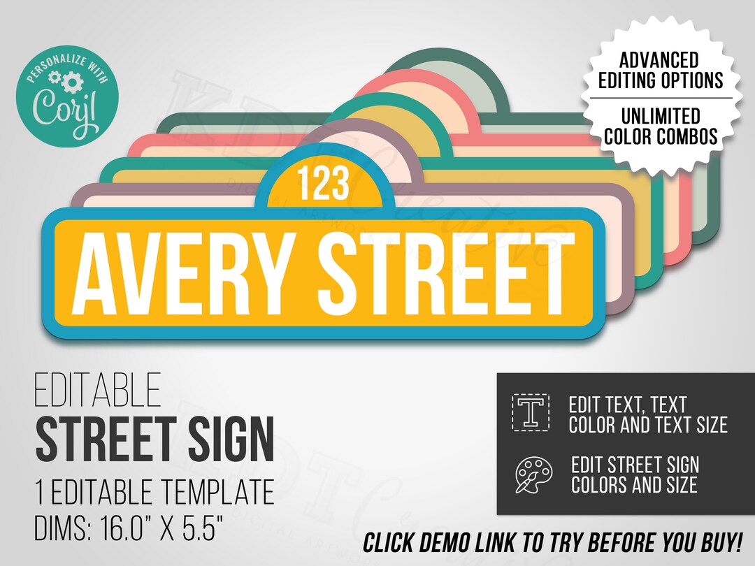 Editable Street Sign - 11x17" | Advanced Editing Options With Corjl - Etsy