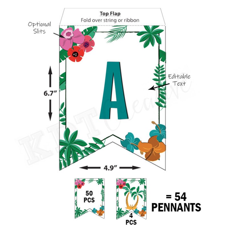 Editable Luau Hawaiian Tiki Party Pennant Banner Edit & - Etsy