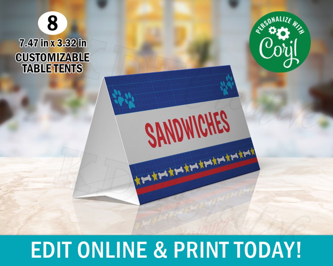 Editable Paw Print Party Table Tent Place Cards - Edit & Print Online ...