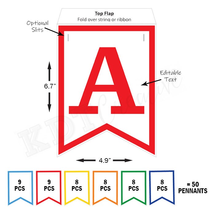 Editable Bright Colorful Pennant Banner Edit & Print Online | Etsy