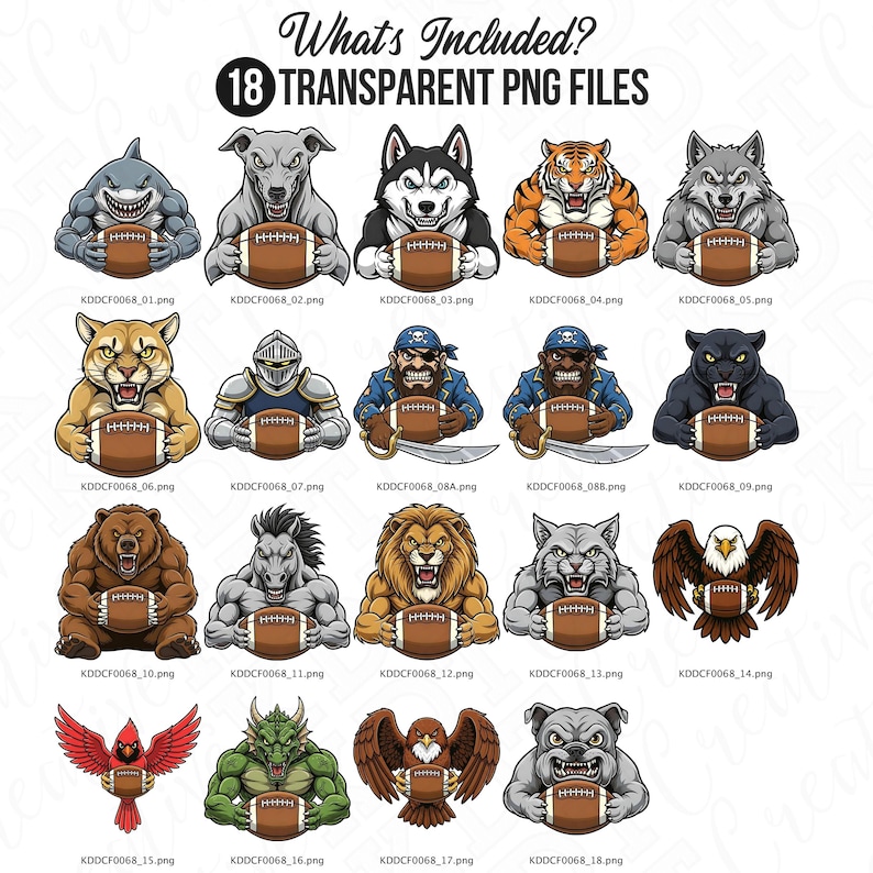 18 Mascot PNG Clipart Bundle | Bulldogs, Eagles, Cardinals, Bears ...