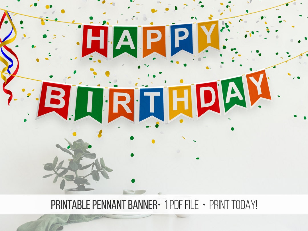 HAPPY BIRTHDAY Pennant Banner Primary Colors Printable Banners - Etsy
