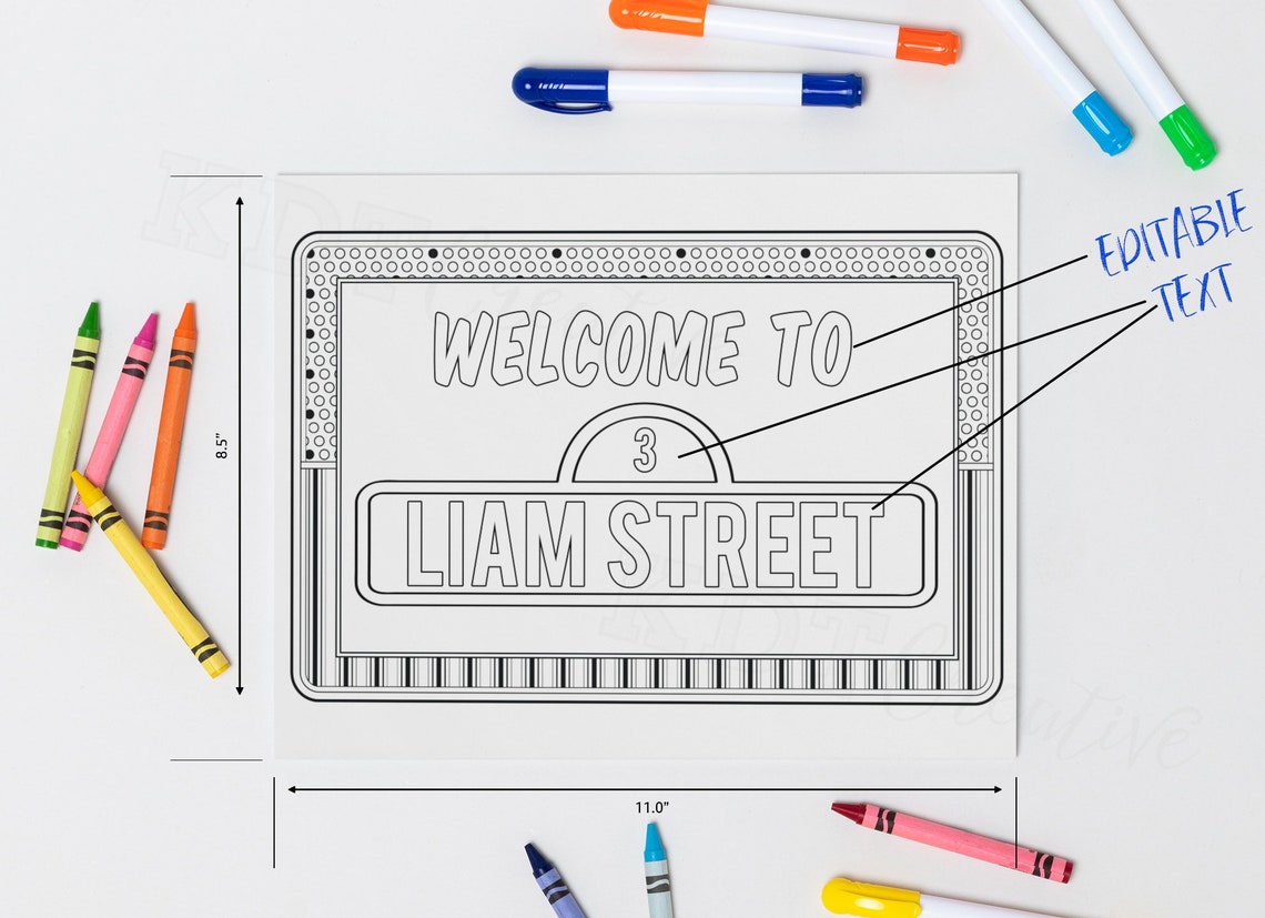 Editable Welcome Street Sign Coloring Page 11 X 8.5 - Etsy