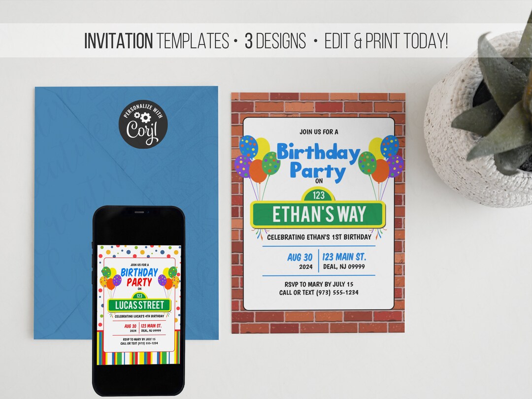 Editable Street Sign Printable Invitation 5 X 7 3 Designs Edit Online ...