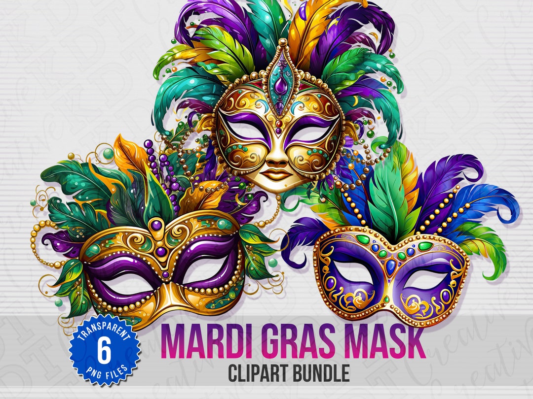 Mardi Gras Mask Clipart: Carnival PNG Bundle (commercial License) - Etsy