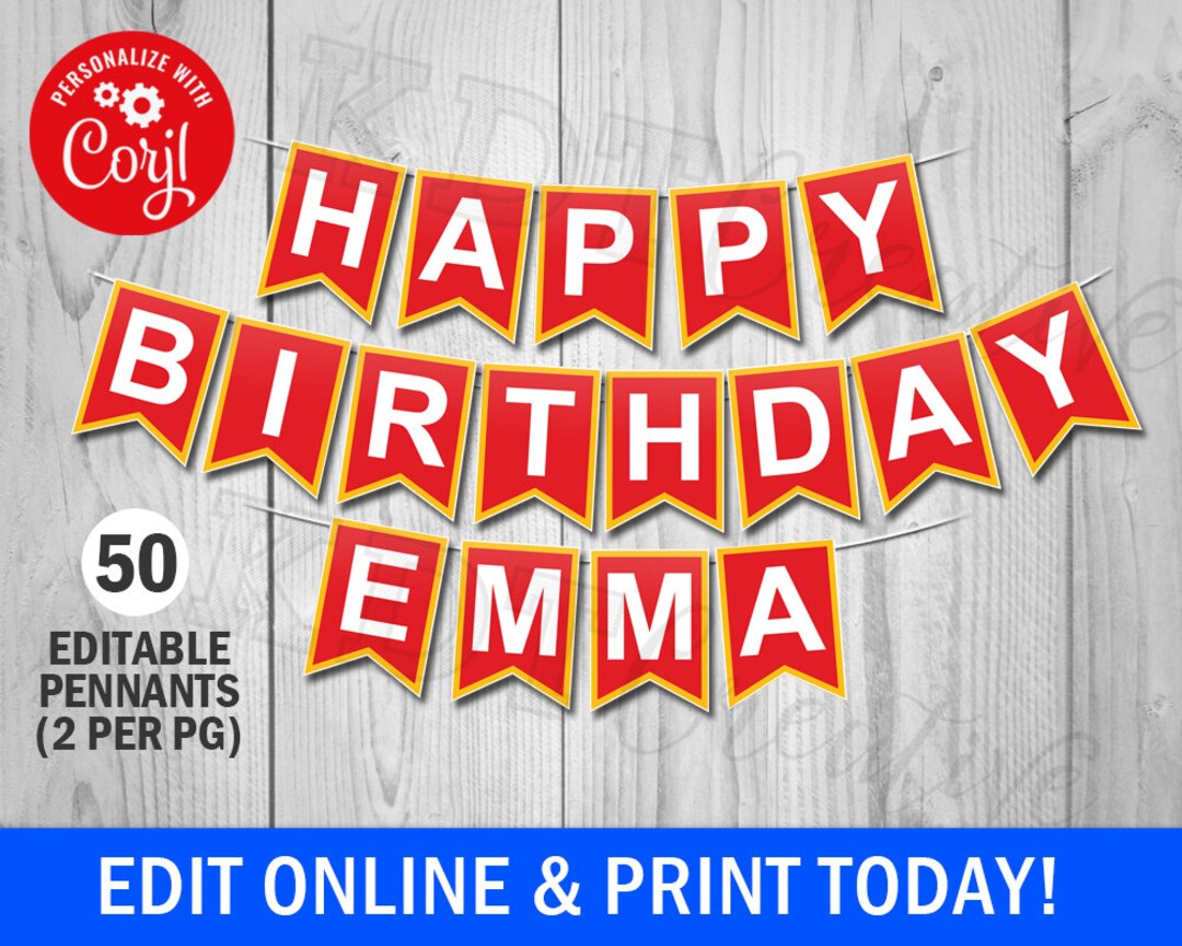 Editable Red, Orange and Pink Pennant Banner - Edit & Print Online With ...