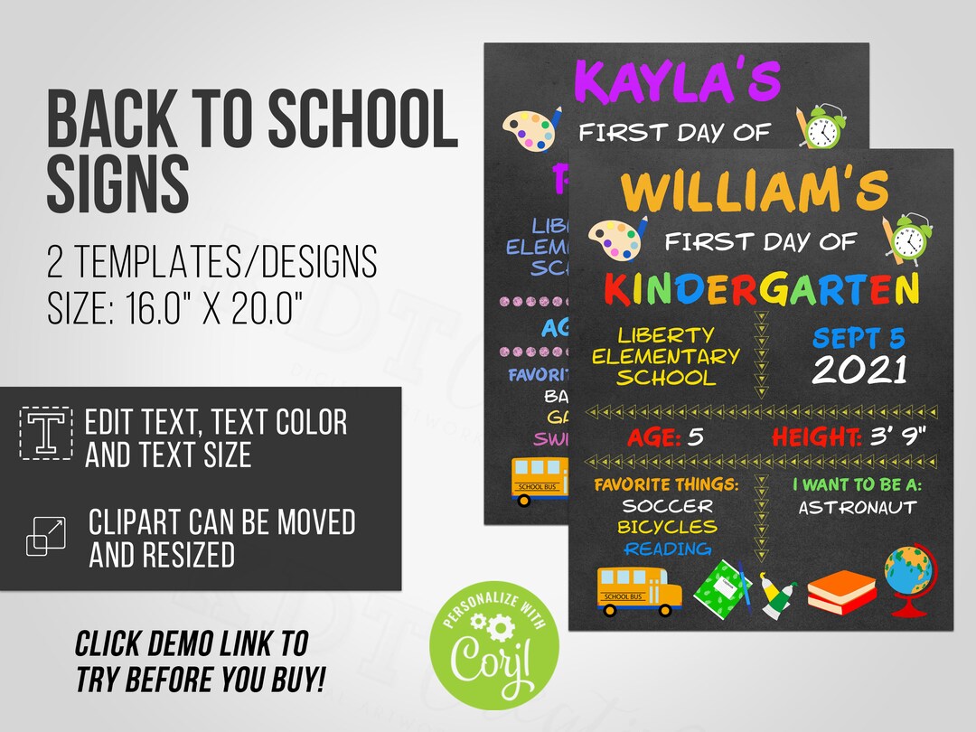 Editable Back to School Sign: First Day Photo Prop (digital Download ...