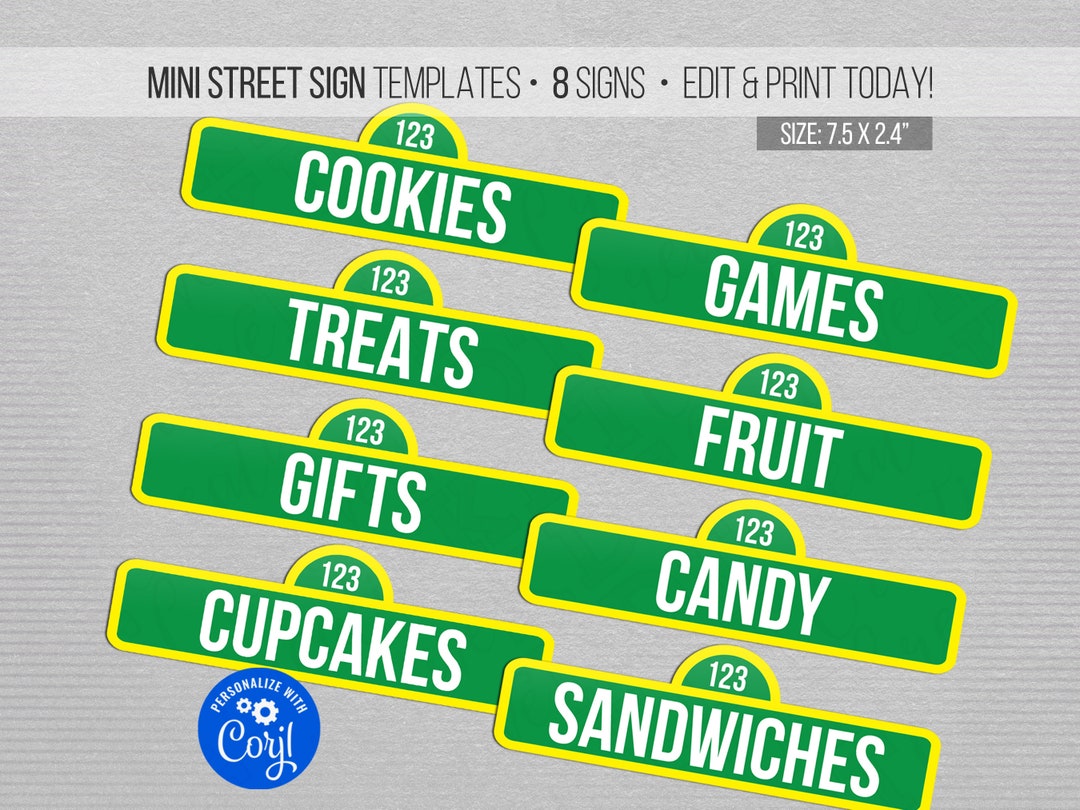 Editable Mini Street Sign Template: Green & Yellow (digital Download ...