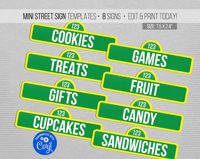 Editable Mini Street Sign Template: Green & Yellow (digital Download ...