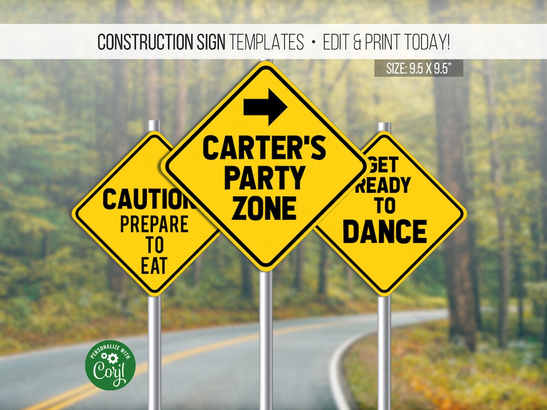 Editable Yellow Construction Street Sign - 9.5 X 9.5 Inch | Advanced ...