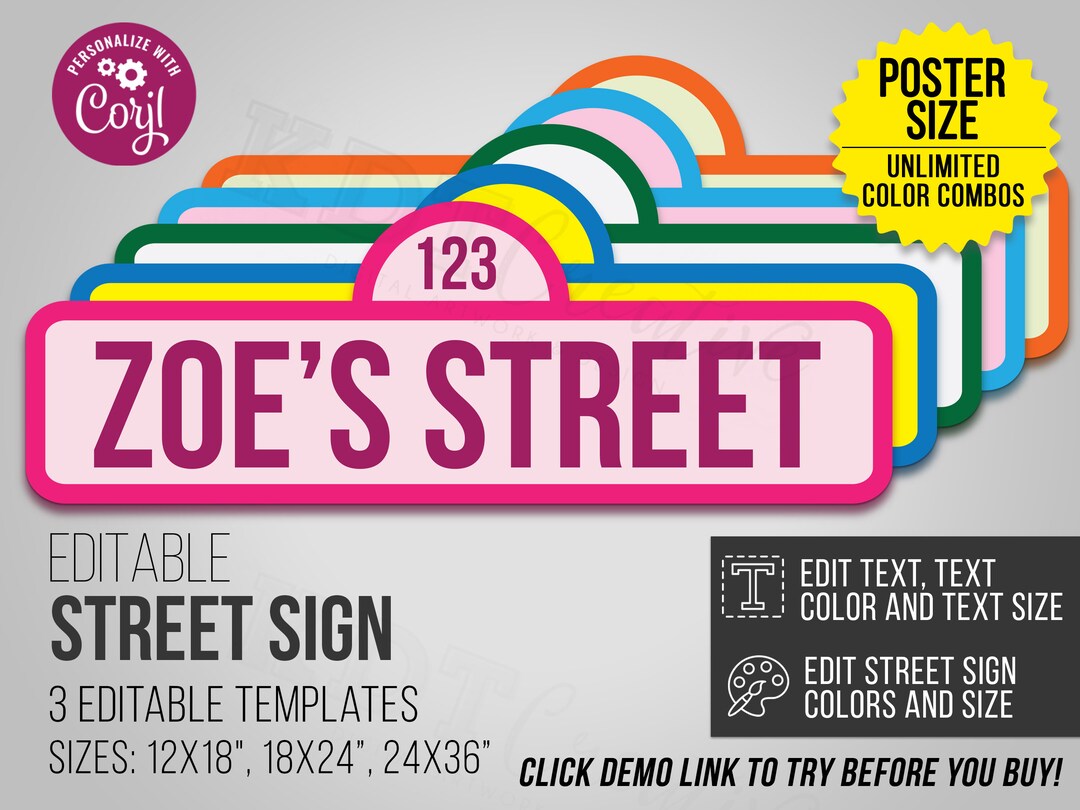 Editable Street Sign Poster Size 3 Sizes: 12x18 18x24 - Etsy