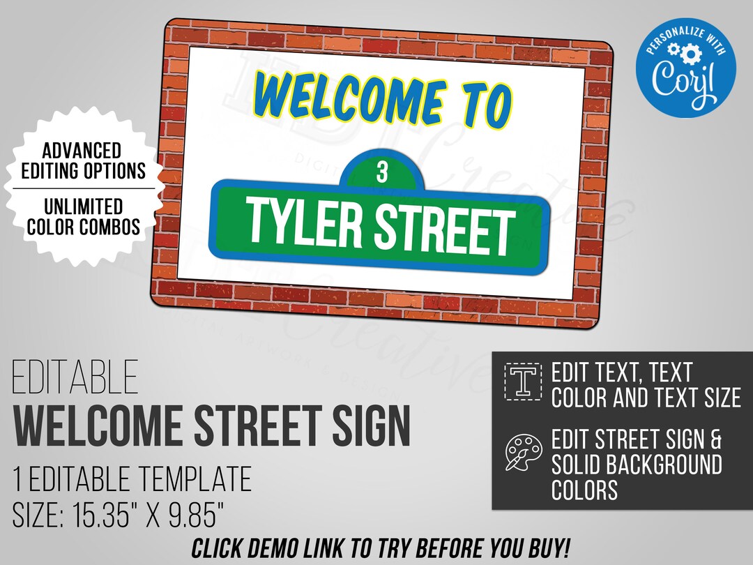 Editable Green and Yellow Brick Street Welcome Sign - 15.35 X 9.85 ...