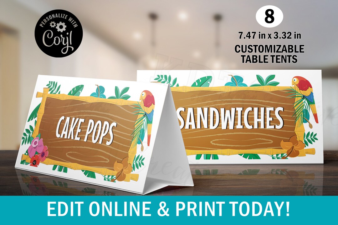 Editable Luau Hawaiian Tiki Party Table Tents Place Cards - Edit ...