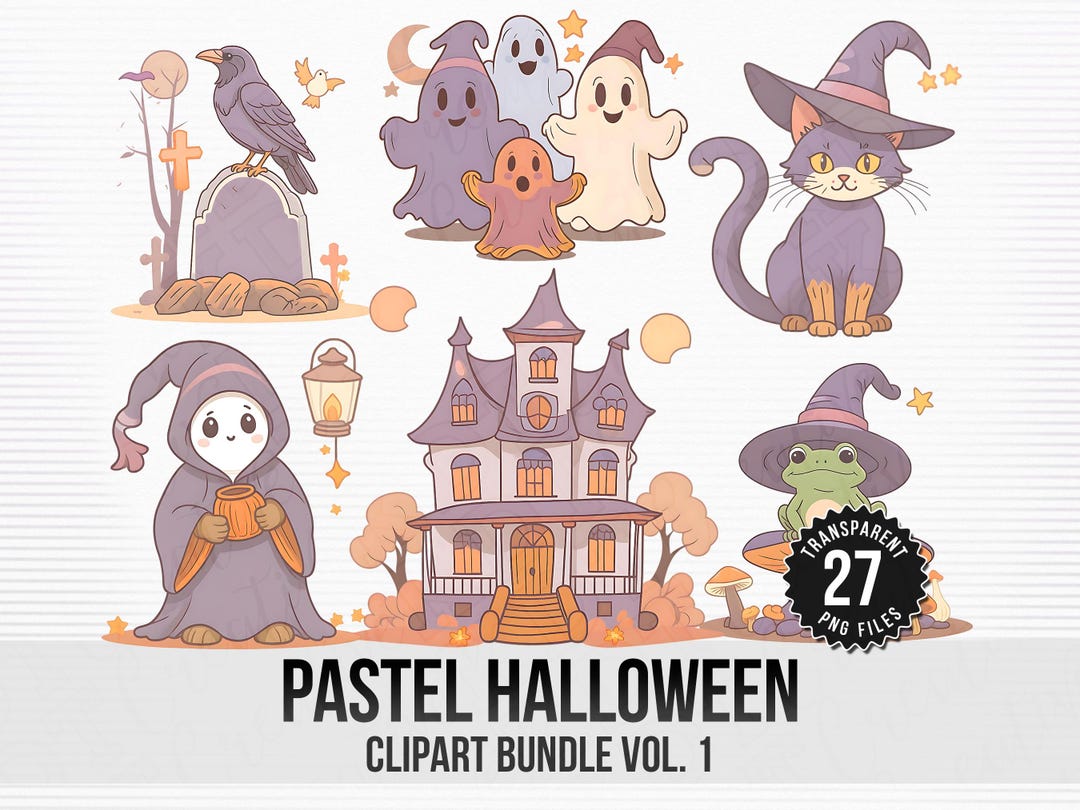 27 Cute Pastel Halloween Clipart Bundle, Ghost Pumpkin Witch Candy ...