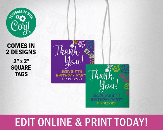 Editable Magical Party Thank You Square Tags 2 X 2 | Etsy