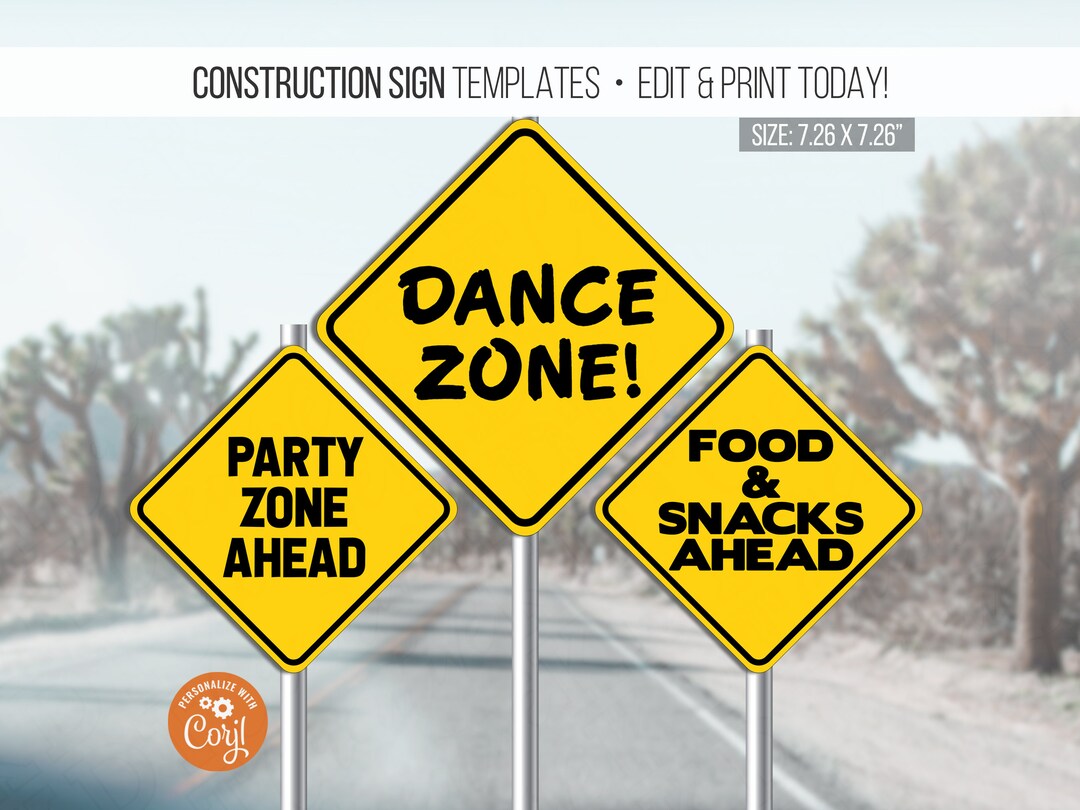 Editable Yellow Construction Street Sign - 7.26 X 7.26 Inch | Advanced ...